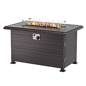 ASJMR Outdoor Patio Furniture Set with Gas Fire Pit Table, 13 Pieces Patio Sectional Sofa w/43in Propane Fire Pit, PE Wicker Rattan Patio Conversation Set - Navy