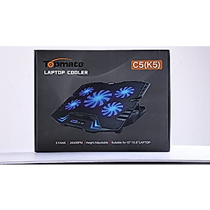 TopMate C5 12-15.6 inch Gaming Laptop Cooler Cooling Pad | 5 Quiet Fans and LCD Screen | 2500RPM Strong Wind Designed for Gamers and Office