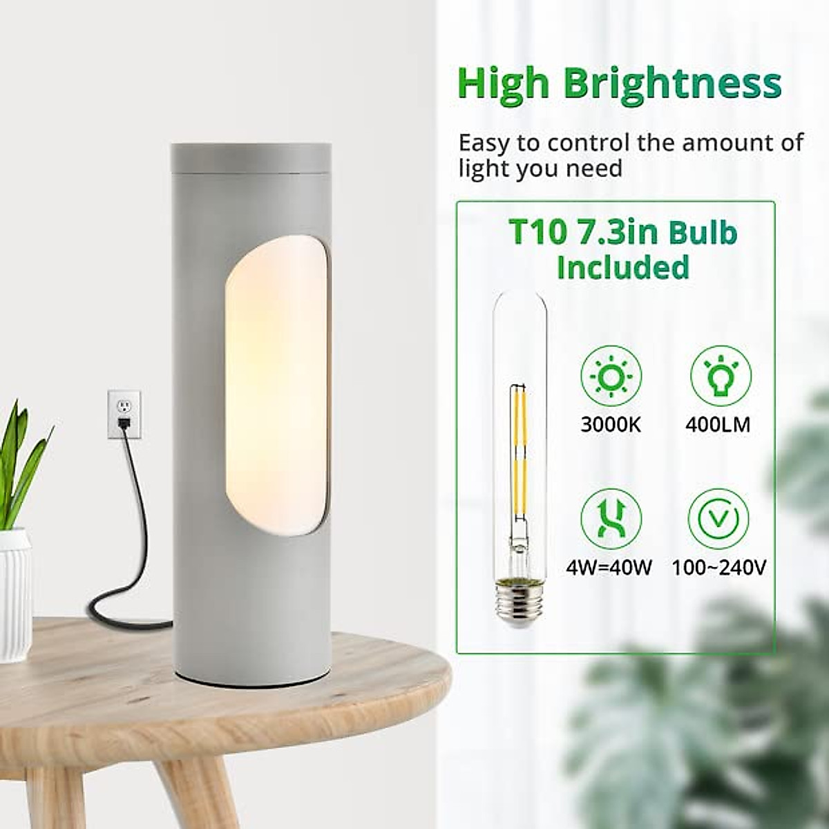 LEDIARY Kosher Lamp, Reading Lamp for Shabbos, Silver Table Lamps and Nightlight for Living Room Bedroom, T10 Bulb Included (4W Eqv 40W, 400LM, 3000K)