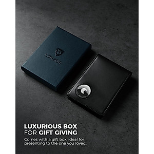 LORZOR AirTag Wallet - Bifold Genuine Leather Mens Minimalist Wallet with AirTag Holder, RFID Blocking Wallet for Apple Air Tag up to 11 Cards Gifts for Men