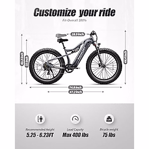 PUCKIPUPPY Electric Bike for Adults, 750W Motor, 48V 20AH Samsung Cells Battery Adult Electric Bicycles, 26" Fat Tire Full Suspension Ebike, 30MPH Beach Mountain E Bike, Shimano 7 Speed, 75Miles Range