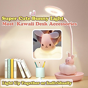 CompraFun Kids Desk Lamp Pink, Dimming Desk Lamp for Girls with Exclusive Cartoon Look, Cute Night Light for Kids Bedroom, Eye-Caring LED Portable Reading Lamp for Child, Unique Gift (Pink Rabbit)