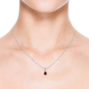 Angara Natural 0.4 Ct Ruby Teardrop Pendant Necklace with 0.04 Ct Diamond for Women in Sterling Silver (Grade-A | Size-6x4mm) | July Birthstone, Birthday, Anniversary, Wedding Jewelry Gift For Women