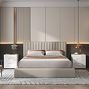 kepptory White Nightstand with Wireless Charging Station & Adjustable LED Lights, High Gloss End Table with 3 Drawers & USB Charging, Bedside Table Organizer for Bedroom Use