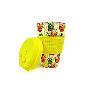 TINYMILLS Pineapple with Cool Sunglasses 14oz Travel Mug - Eco-Friendly Reusable Plant Fiber Travel Mug Birthday Gift Stocking Stuffer Teacher Coach Gift