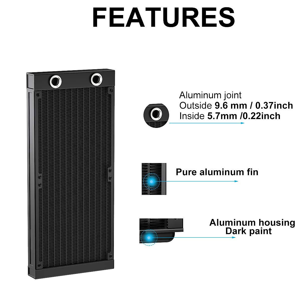 CLYXGS Water Cooling Radiator, 12 Pipe G1/4 Thread Heat Row Radiator 12 Pipe Aluminum Heat Exchanger Radiator for PC CPU Computer Water Cool System 240mm Black