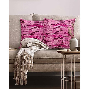 2 Packs Decorative Cotton Throw Pillow Covers, Camouflage Netting Camo Pink 18 x 18 Inch Square Reversible Soft Cushion Case for Couch Bedroom Sofa Living Room Chair Car