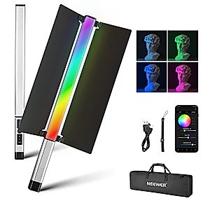 NEEWER CL124 RGB Handheld LED Light Stick Video Light Wand with APP Control & Metal Barndoor, 360°Full Color 16W 2500K-10000K CRI97+ Photography Tube Lighting with 17 Preset Scenes 2600mAh Battery