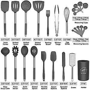 Silicone Cooking Utensils Set,Kitchen Utensils 26 Pcs Set,Non-stick Heat Resistant Silicone,Cookware with Stainless Steel Handle