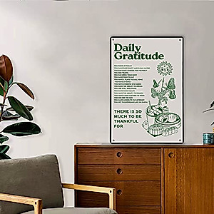 Room Decor Aesthetic Wall Decor Daily Gratitude Inspirational Metal Tin Sign, Green Boho Home Coffee Room Wall Office Decor 8X12Inch