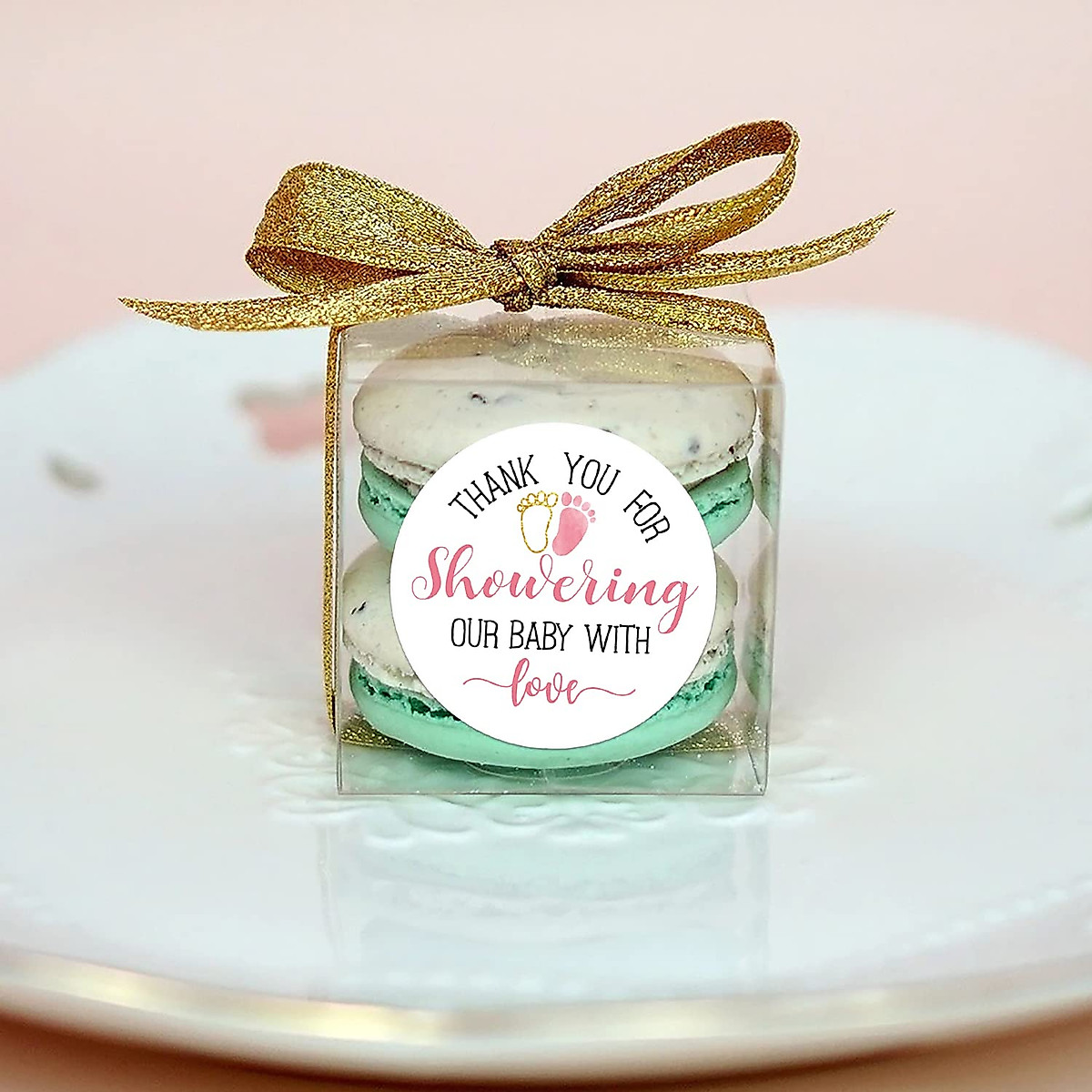 Pink Baby Shower Stickers, Thank You for Showering Our Baby with Love Stickers, Baby Shower Favors for Girls, Thank You Stickers Baby Shower, 2 Inch, Pack of 50.