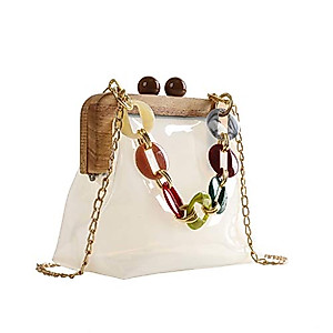 YUSHINY Women Transparent PVC Plastic Handbag Crossbody Durable Evening Bag with Removable Acrylic Curb Shoulder Strap (White)