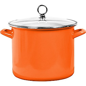 Calypso Basics by Reston Lloyd Enamel on Steel Stockpot with Glass Lid, 8-Quart, Orange