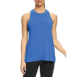 Mippo Workout Tops for Women Loose Fit Tennis Shirt Yoga Tank Top Exercise Clothes Sports Tanks Active Wear Womens Activewear Tank Tops Long Flowy Tank for Women Blue M