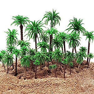 48 Pieces Plastic Model Tree Layout Rainforest Train Palm Tree Green Model Coconut Trees for Outdoor Home Garden Decoration