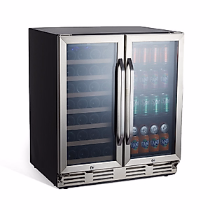 30 inch Wine and Beverage Refrigerator, 33 Bottles & 96 Cans Wine Cooler Refrigerator, Dual Zone Wine Cooler with Glass Door and Lock, Built in or Freestanding Under Counter Wine Fridge