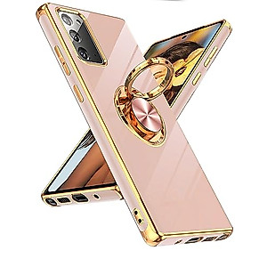 LeYi for Galaxy Note 20 Case: 360° Rotatable Ring Holder Magnetic Kickstand, Plating Rose Gold Edge Protective Samsung Galaxy Note 20 Case, Pink