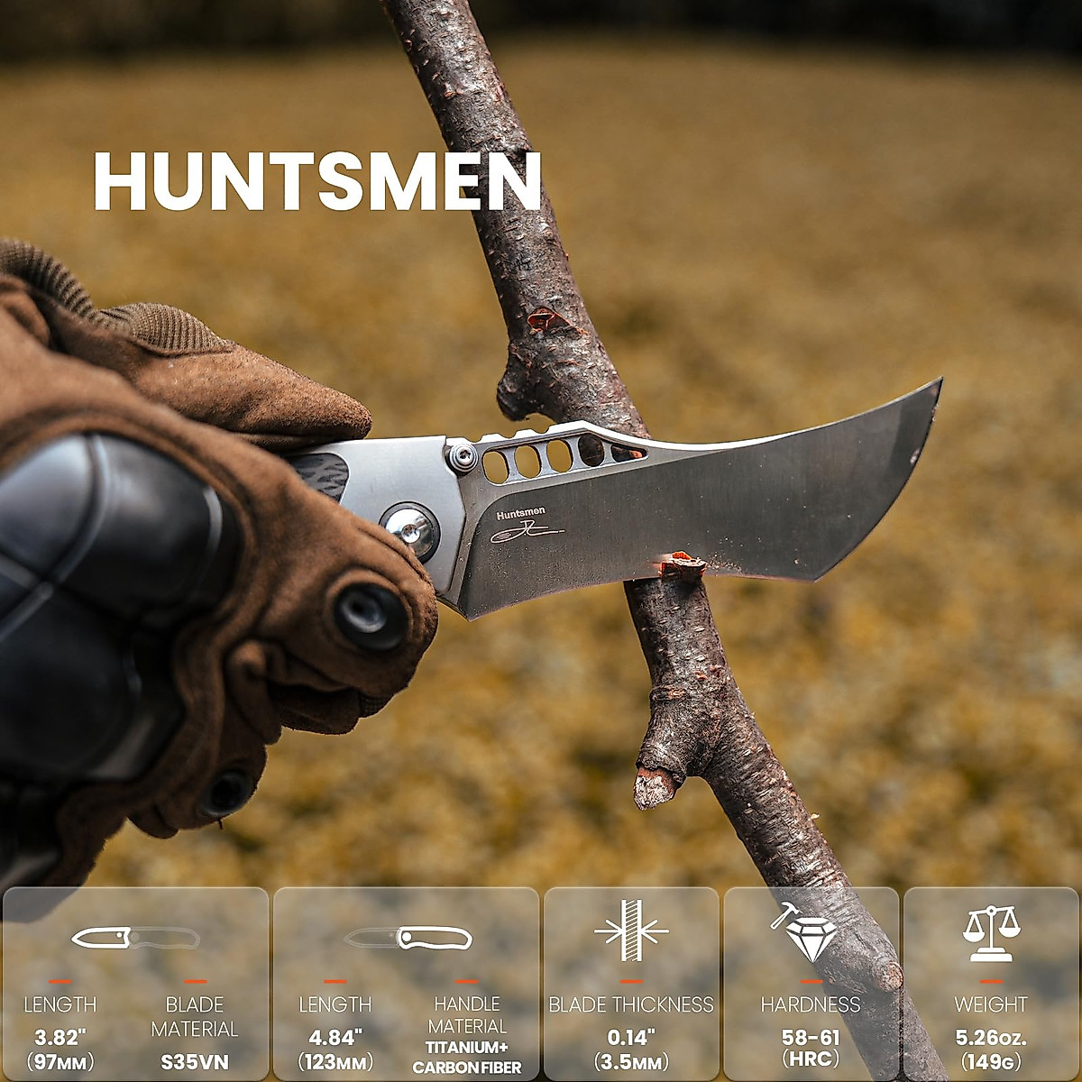 Kizer Huntsmen Folding Knife, 3.82 In S35VN Steel Blade, Titanium and Carbon Fiber Handle, Pocket Knife for Outdoor, Ki4642A1