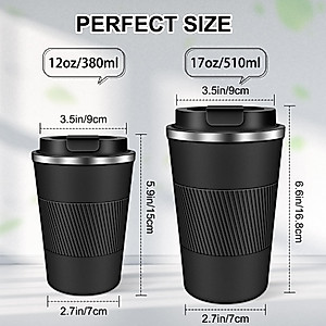 Coffee Travel Mug 12 oz & 17 oz Insulated Coffee Mug with Lid Portable Spill-Proof Coffee Travel Mug No Handle Reusable Stainless Steel Mug Keeps Cold and Hot Suitable for Car, Daily, Travel and Gifts