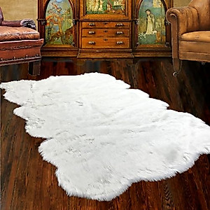 Fur Accents Plush Shag Area Rug - White Faux Fur Sheepskin Rug - Luxury Soft Faux Fur Carpet - Sculpted Edge Rectangle Accent Art Rug 30"x48"
