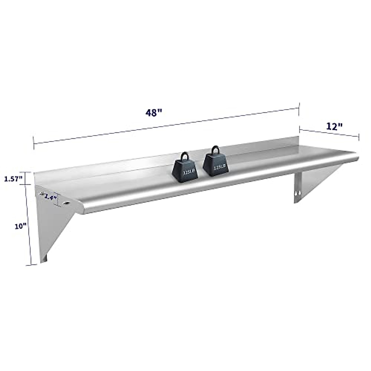 BIEAMA 2PCS 12"×48" Stainless Steel Wall Shelf, NSF, Commercial Wall Mount Floating Shelving for Restaurant, Kitchen and Hotel
