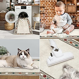 ROYHOME Washable Area Rug for Living Room Contemporary Bordered Floorcover Indoor Carpet Contemporary Geometric Bordered Accent Area Rugs for Bedroom, Home Office, Beige, 5 x 7 Feet