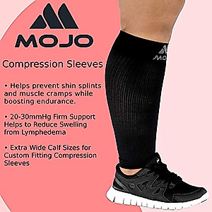 Mojo - Compression Socks Footless for Women and Men 20-30mmHg - Big and Tall Medical Leg Compression Sleeve for Flying, Nurses, Travel Circulation - Black, 3X-Large - A604
