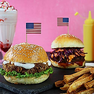 PartyWoo, 100 Counts Wooden Toothpicks for Appetizers, Skewers, Cocktail Sticks, Food Pick, BBQ, Memorial Day Decorations Flag, 2.5 inch, American Flag-1172