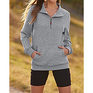 BTFBM Women Fashion Quilted Pattern Lightweight Zipper Long Sleeve Plain Casual Ladies Sweatshirts Pullovers Shirts Tops (Light Grey, X-Large)