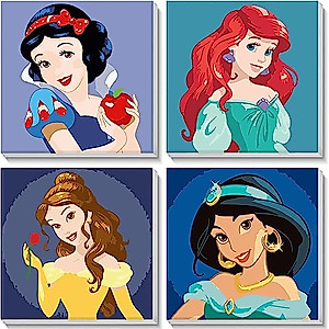 cupmod 4 Pack Cartoon Character Paint by Number for Kids Ages 4-8,Easy Acrylic Paint by Number for Kids On Canvas,Oil Painting Paint by Number Kits Gift for Kids(Framed)