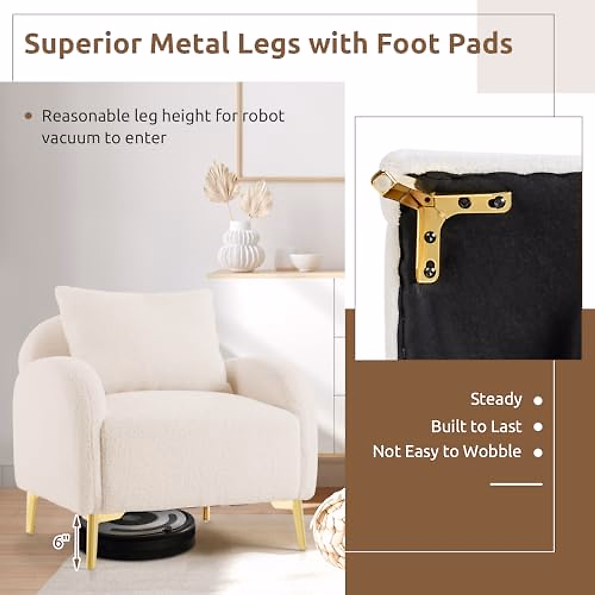 Giantex Accent Chair, Upholstered Arm Chair with Removable Pillow, Soft Padded Seat & Stable Metal Legs, Comfy Single Sofa Chair for Living Room, Bedroom, Waiting Room, Reception Room Office, White