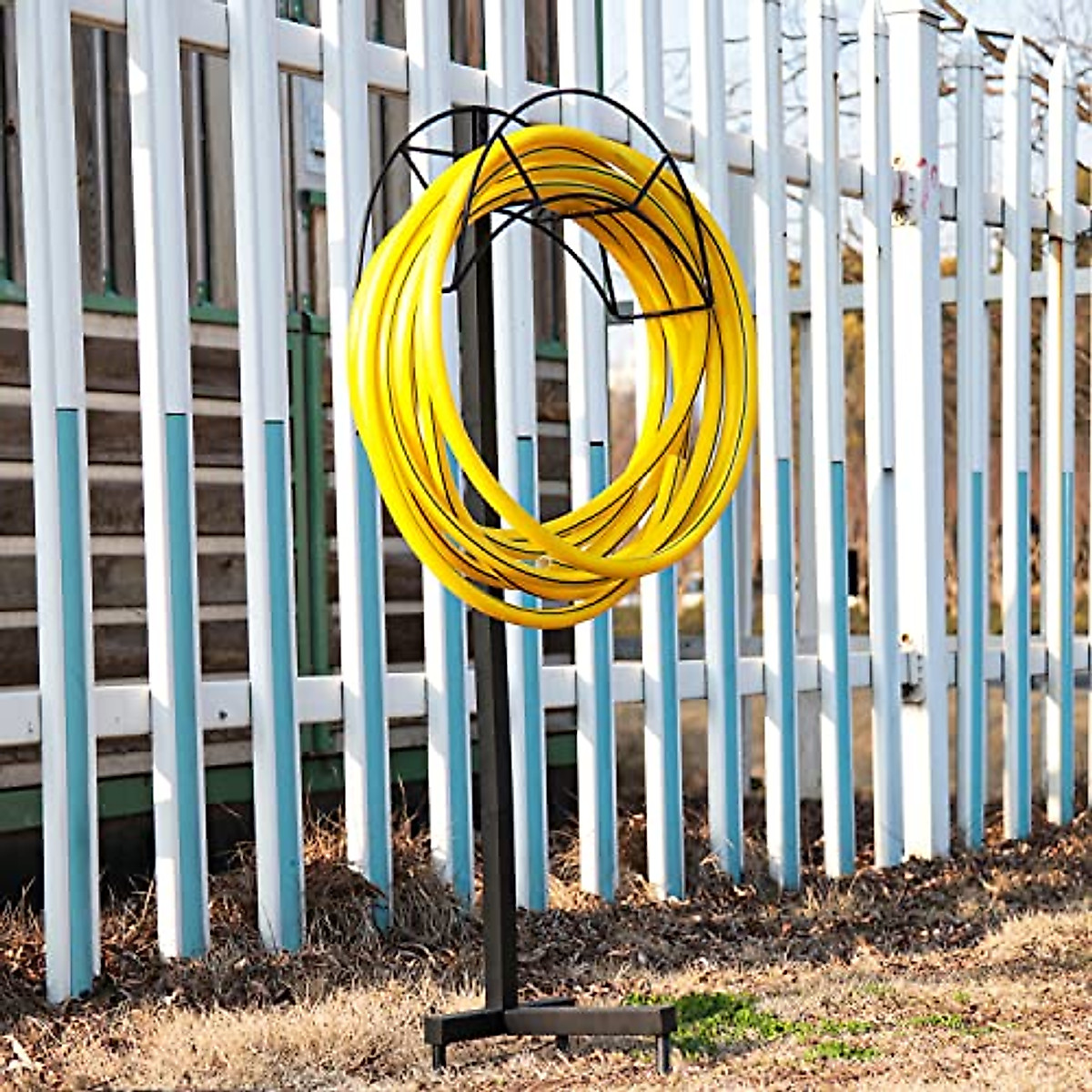 Hongmai Garden Hose Holder Freestanding, Heavy Duty Water Hose Hanger Hose Reel for Outdoor, Detachable Metal Hose Stand Hose Rack Hose Storage for Garden Lawn Yard (Black A)