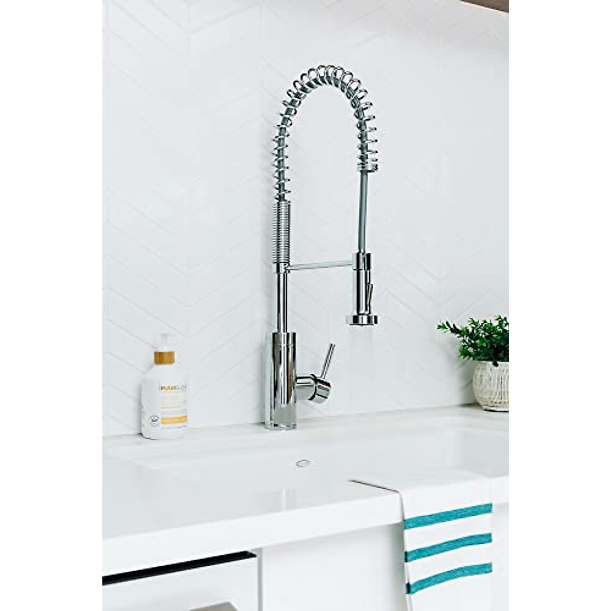 Miseno MNO281SS Miseno MK281A Professional Series Pre-Rinse Kitchen Faucet with Multi-Flow Spray Head - Includes Optional Deck Plate