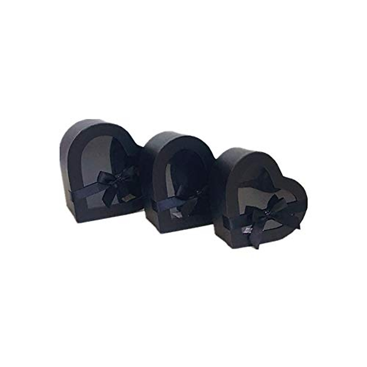 BBJ WRAPS Heart Shaped Boxes for Flowers Packaging with Transparent Window Lids Luxury Gift Box for Floral Arrangement, Set of 3(S/M/L) (Black)