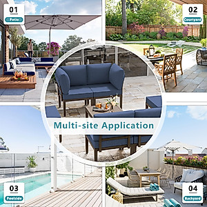 Knnbxa 14 Pieces Patio Furniture Set 12-Seat Metal Modular Outdoor Patio Conversation Sectional w/Thick Cushion and Coffee Table for Deck,Backyard,Lawn,Navy Blue