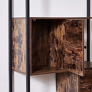 VECELO Bookcase with Doors/Drawers, Industrial 4-Tier Bookshelf Display Shelf Storage Cabinet for Books, Photos, Decorations, in Living Room,Bedroom, Home Office, Rustic Brown