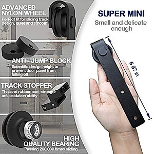 Hahaemall Heavy Duty Metal Steel Black Super Mini Sliding Barn Door Hardware Track Roller Kit Hanging TV Stand Cabinet System（6.6FT Single kit）（NO Cabinet）