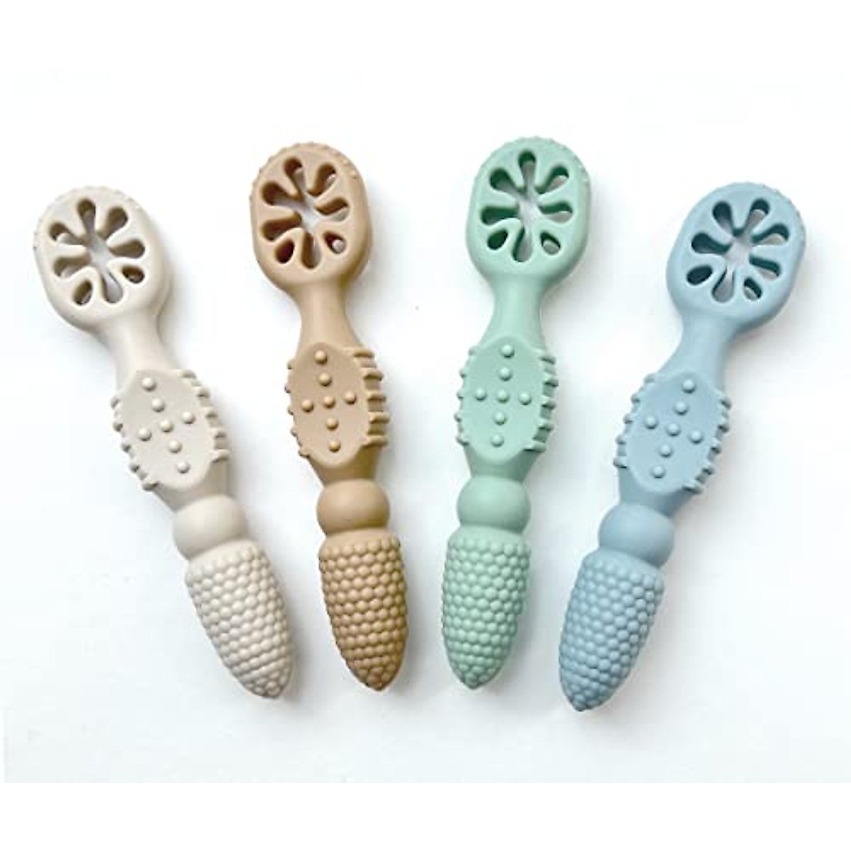 YMCF Products Baby's First Spoon | Self-Feeding Spoon | Toddler Utensil | BPA-Free Silicone 4-Pack (Sandy Beach)