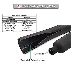 TKDMR 10pcs 1/0 Awg-3/8" Ring Marine Grade Copper Wire Lugs,with 3:1 Heat Shrink Tubing,UL Battery Cable Ends,Heavy Duty Cable Lugs,Tinned Copper Eyelets,Tubular Ring Terminals