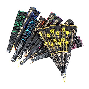 Fan Rainbow Color Christmas Dance Fan Pattern Folding Hand held Embroidered Sequin Gift Fan Hand Fan (Color : E, Fan Size : 9.5 inches)