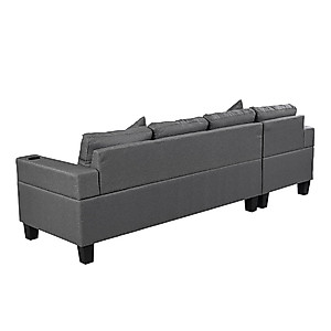 FANYHOME Sectional Sofa Set for Living Room with L Shape Lounge,Cup Holder and Left or Right Hand Chaise Modern 4 Seat, Grey