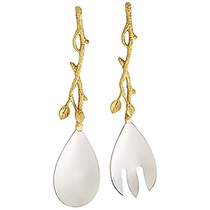 Elegance Golden Vine Salad Server Set, 12-Inch, Silver Gold