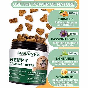Hemp Calming Chews for Dogs Anxiety, Duck Flavored Calming Chews for Dogs 120 Chews Dog Calming Treats Natural Ingredients Calming Treats for Dogs Aid for Separation Barking Thunderstorms Travelling
