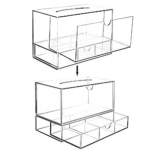 Modern Clear Acrylic Cosmetic Organizer with Pull Out Makeup Storage Drawer with Tissue Box Dispenser - Countertop Bathroom Supplies Holder