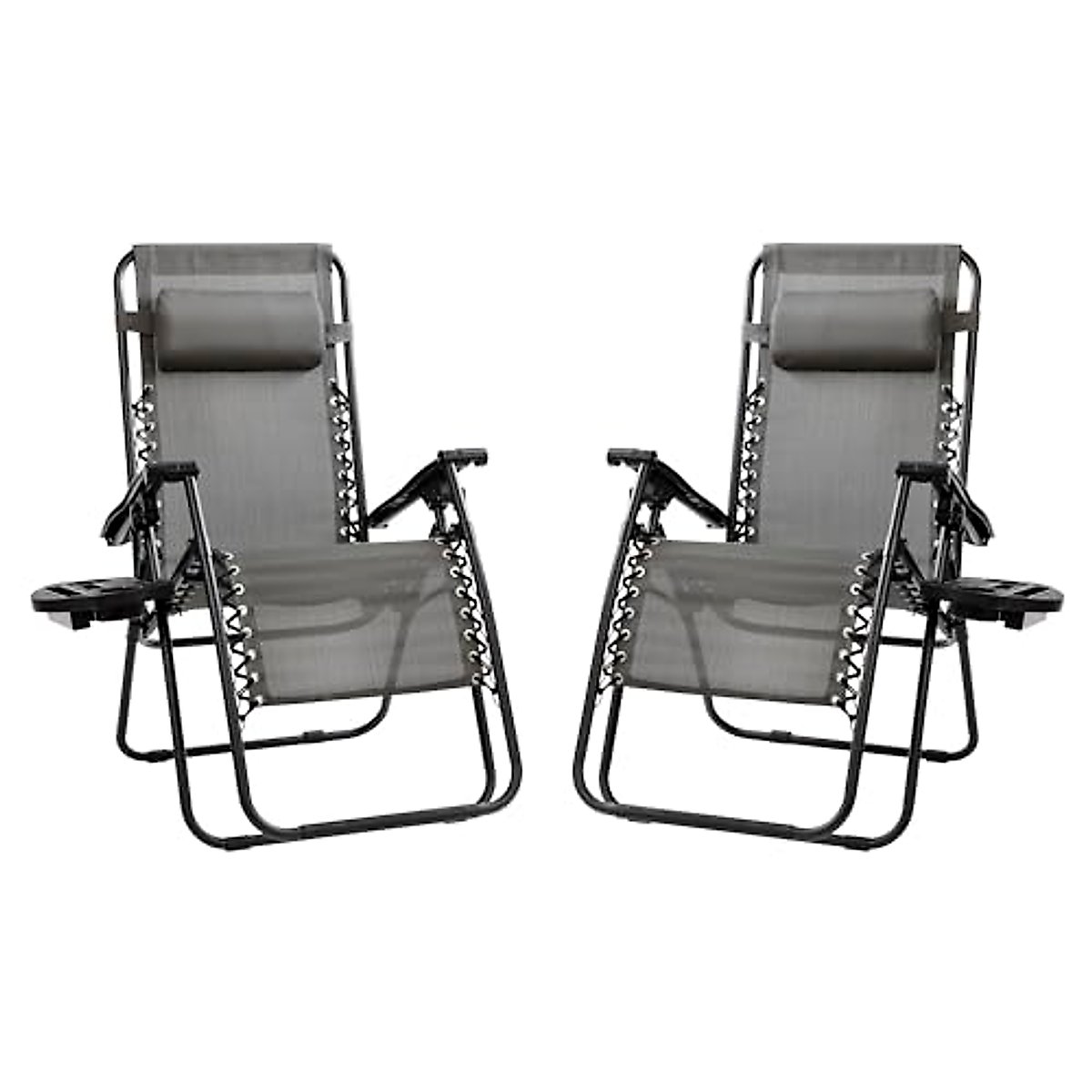 Flash Furniture Celestial Adjustable Folding Mesh Zero Gravity Reclining Lounge Chair with Pillow and Cup Holder Tray in Gray, Set of 2