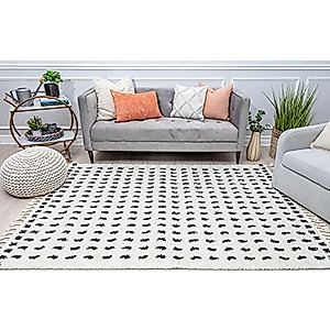 CosmoLiving by Cosmopolitan BT15B Calm Creation Dots Modern White Non-Shedding Living Room Bedroom Dining Home Office Area Rug, 8'3"X10'0"
