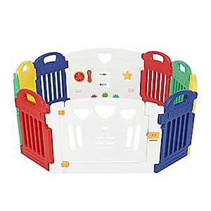 Dream On Me Imagination Station 10 Panel Playpen, Secure & Stable, Hinged Door, Secure Child-Proof Locking System, Non-Slip Rubber Feet, Durable, Non-Toxic Plastic, Use Indoors and Outdoors Multi