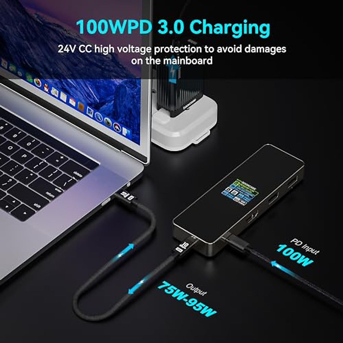 DockCase Visual Smart USB C Hub (7-in-1) with HDMI Port 4K@60Hz, 100w PD Power Delivery, 3 USB-A 5Gbps Data Ports, SD/TF Card Reader, for MacBook Air/Pro, Ipad Pro, Dell XPS, and More