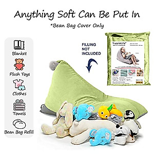 YuppieLife Stuffed Animal Storage Bean Bag Chair Cover for Kids, Zipper Storage Bean Bag Without Filling, Plush Toys Holder and Organizer - Premium Corduroy 200L (Bright Green)