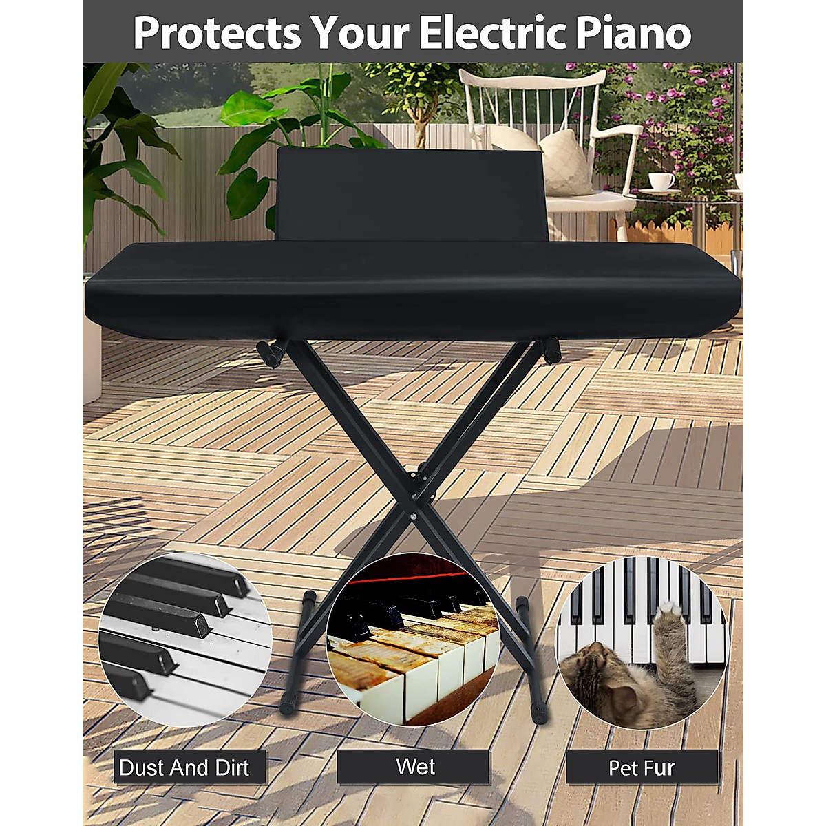 Piano Keyboard Dust Cover, Water Proof Stretchy Electric Piano Keyboard Covers for Digital Electric Pianos, Full Cover Elastic Lock Music keyboard Protector Cover (88 - Keys, Black)